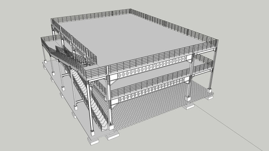 3 level Parking lot with ramp and WF steel material | 3D Warehouse