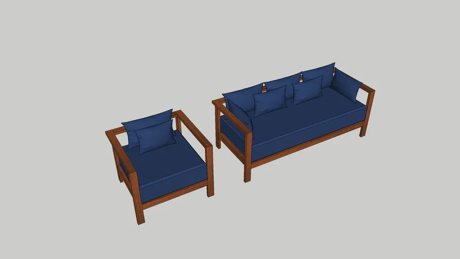 LEME SOFÁ E POLTRONA C/ ALMOFADAS AZUL ESCURO TOKSTOK | 3D Warehouse