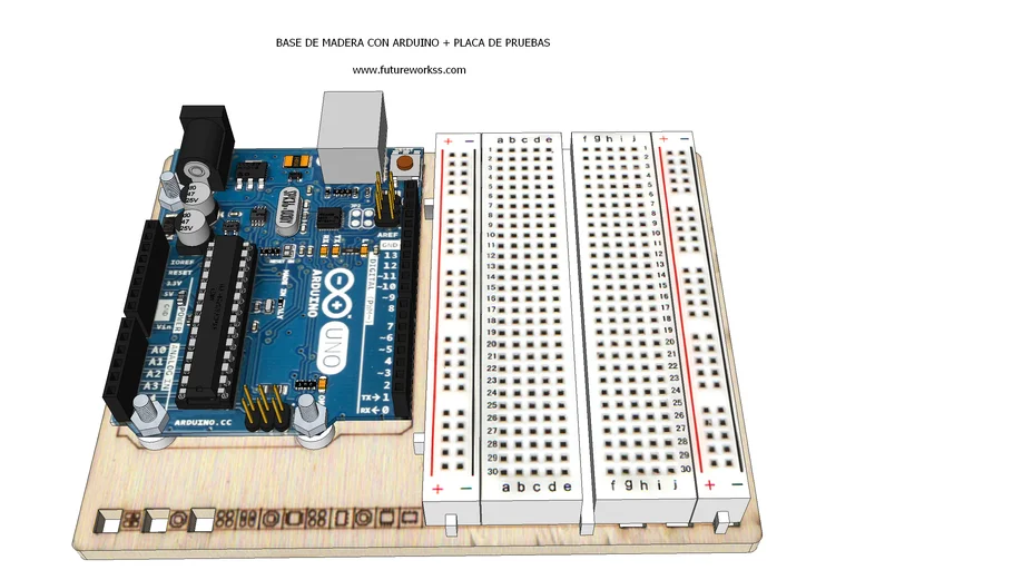 Base de madera con Arduino y placa de pruebas | 3D Warehouse
