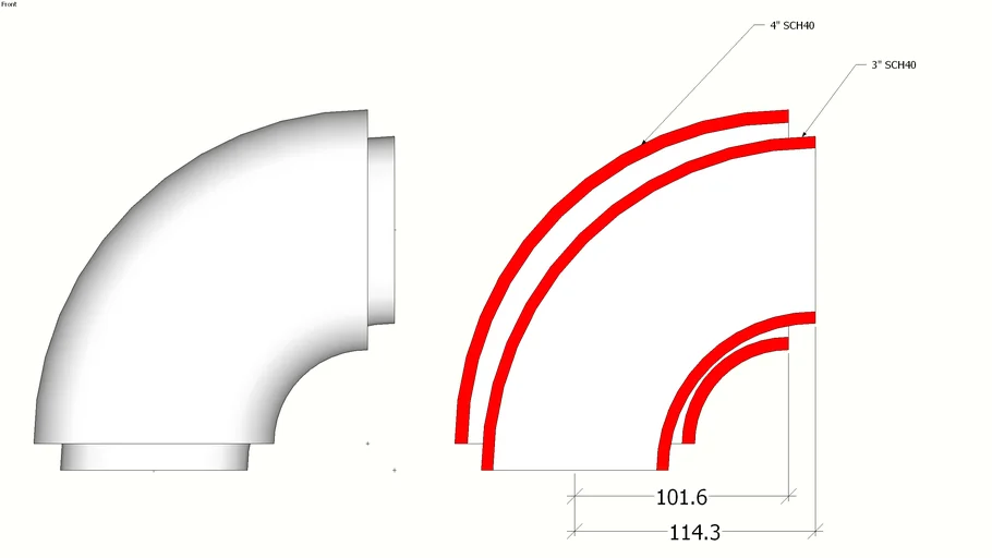 4inch SR / 3inch LR SCH40 Carbon Steel Jacketed Elbow | 3D Warehouse