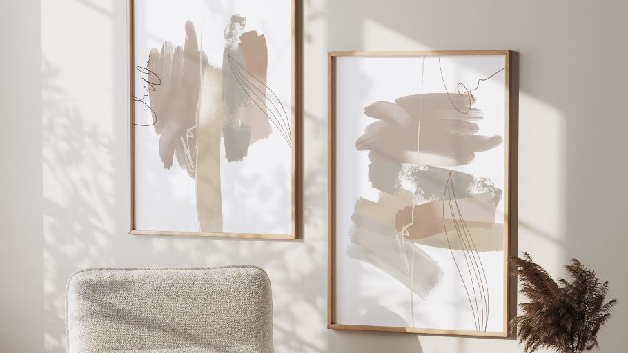 Dupla Quadros Abstratos Neutros Pinceladas Antever | 3D Warehouse
