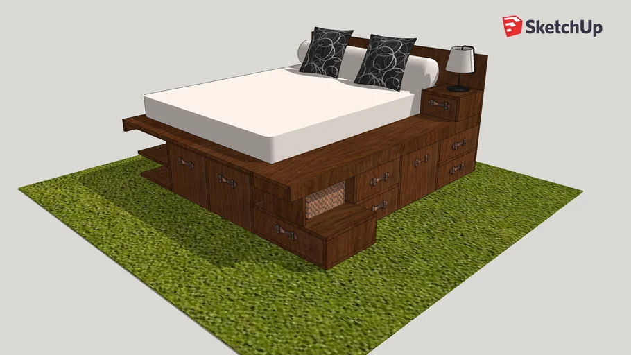 corner bed platform with storage / lit plateforme avec rangement | 3D ...