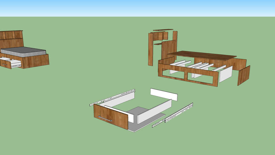 Revised Single Bed Frame With Storage (Exploded View) | 3D Warehouse