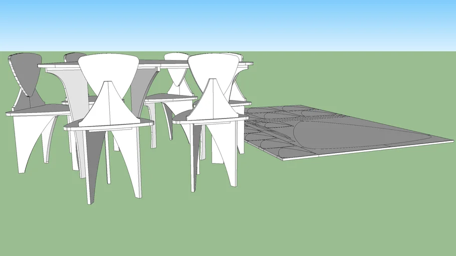Mesa triangular com 6 cadeiras em MDF | 3D Warehouse