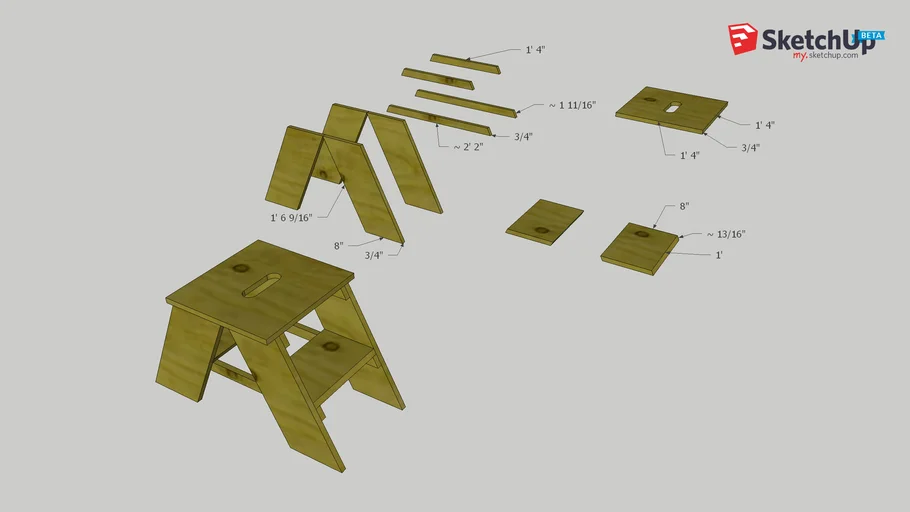 Simple Wooden Step Stool | 3D Warehouse