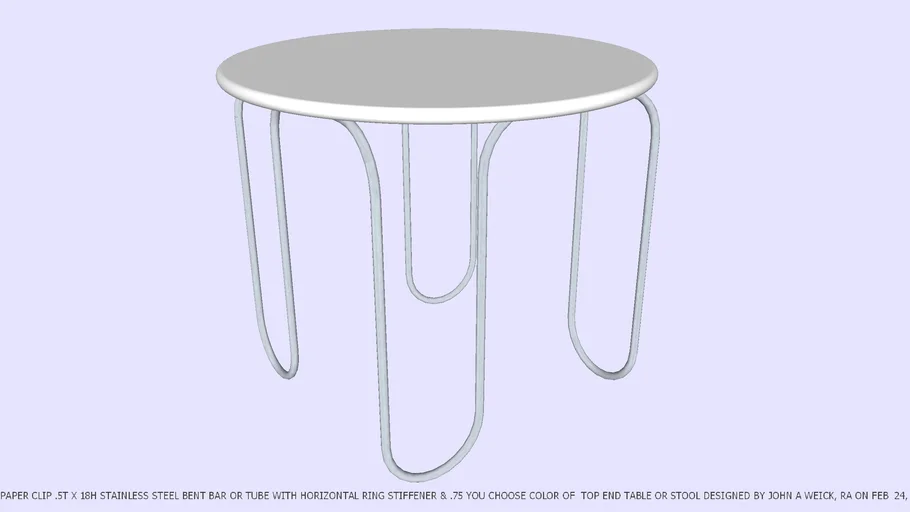 END TABLE/STOOL PAPER CLIP CHOOSE YOUR TOP COLOR BY JOHN A WEICK RA ...
