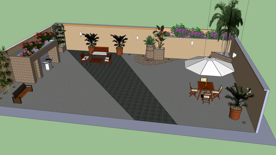 Diseño De Patio Trasero Con Sketchup Alberca. En SKP | Descargar CAD