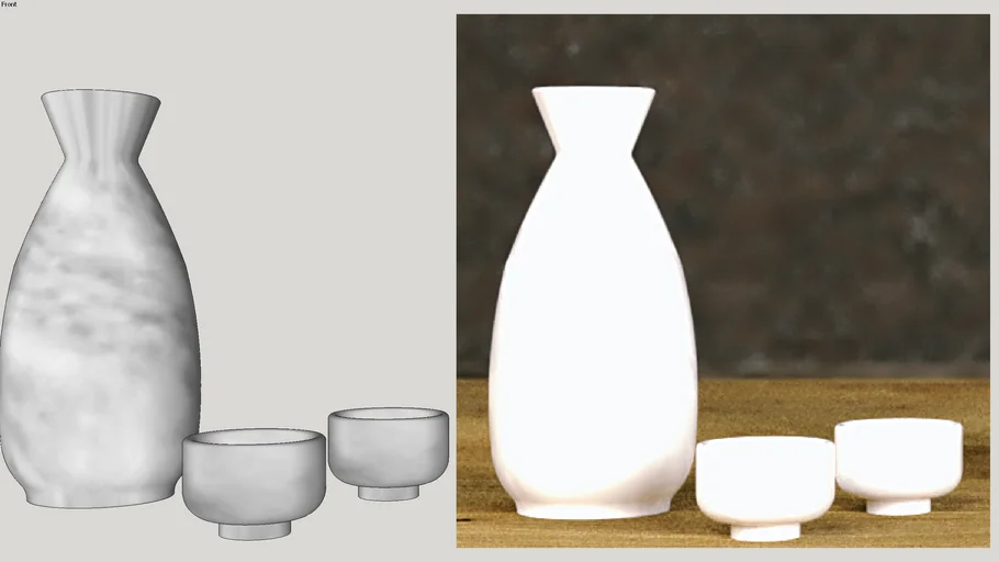 Sake bottle and cup white (Vray next) | 3D Warehouse