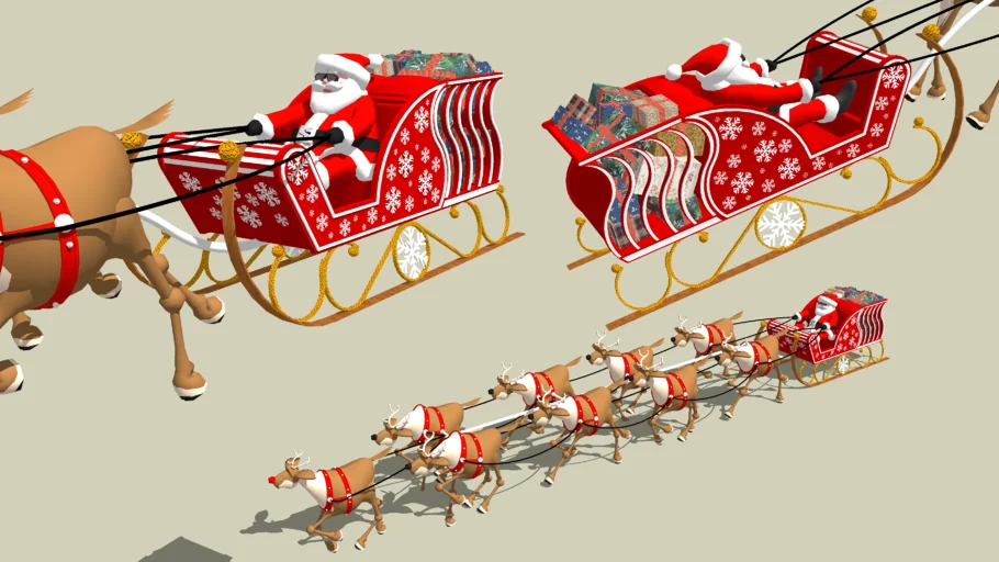 Santas Sled by T.O.M. with Reindeer and Santa | 3D Warehouse