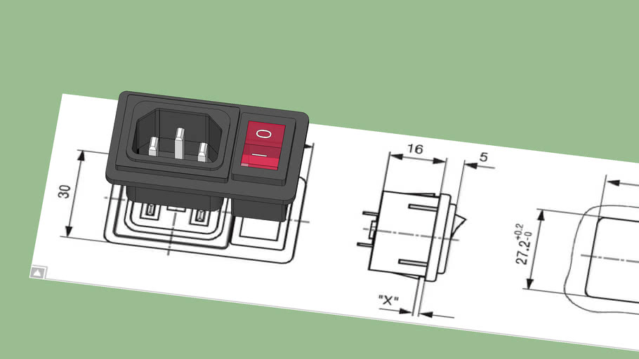 Horizontal Snap-in C13 Socket w/Rocker Switch | 3D Warehouse