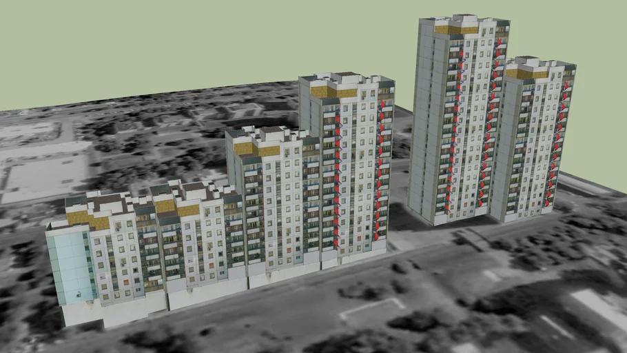 Blok 63, Gandijeva br. 66, 68, 70, 72, 74, 76, Novi Beograd | 3D Warehouse