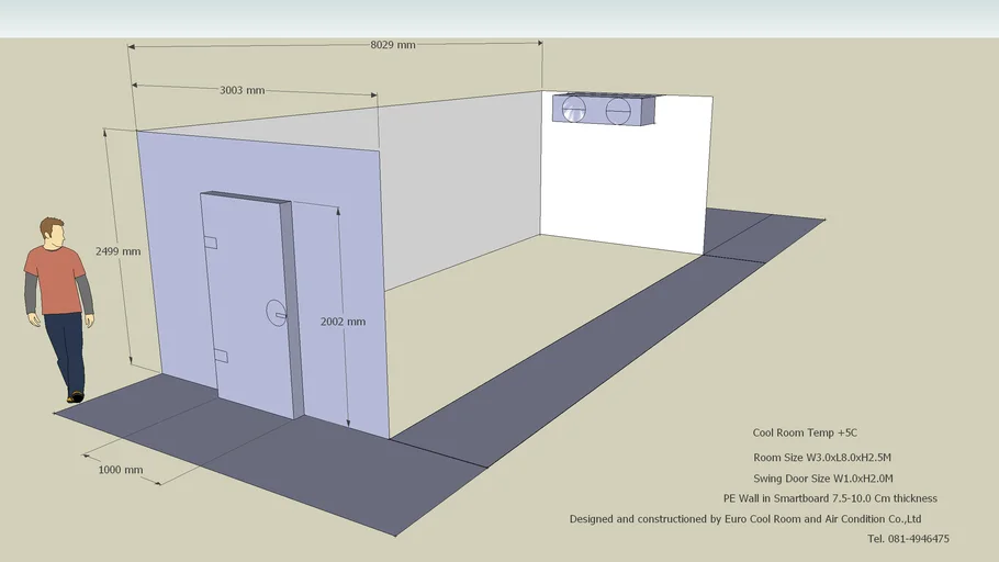 Cool Room Size W3xH2.5xL8m Temp +5C | 3D Warehouse