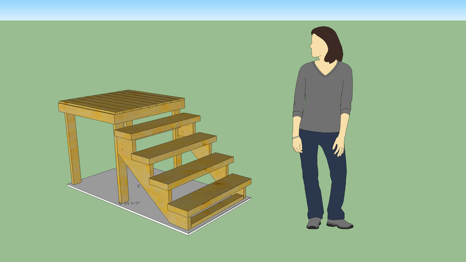 4 step wood stairs with 3 foot plaltform | 3D Warehouse