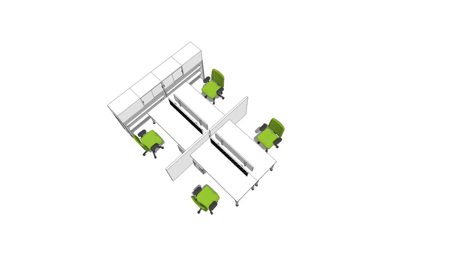 Open Work Space-4 desks-20 sqm | 3D Warehouse