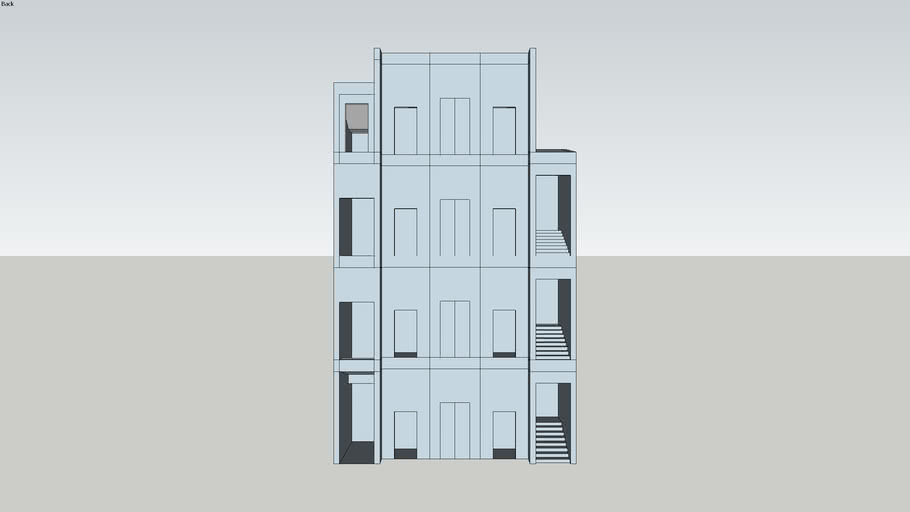 Ascensor y escalera con 2 'trasteros' por planta, 4 plantas. | 3D Warehouse
