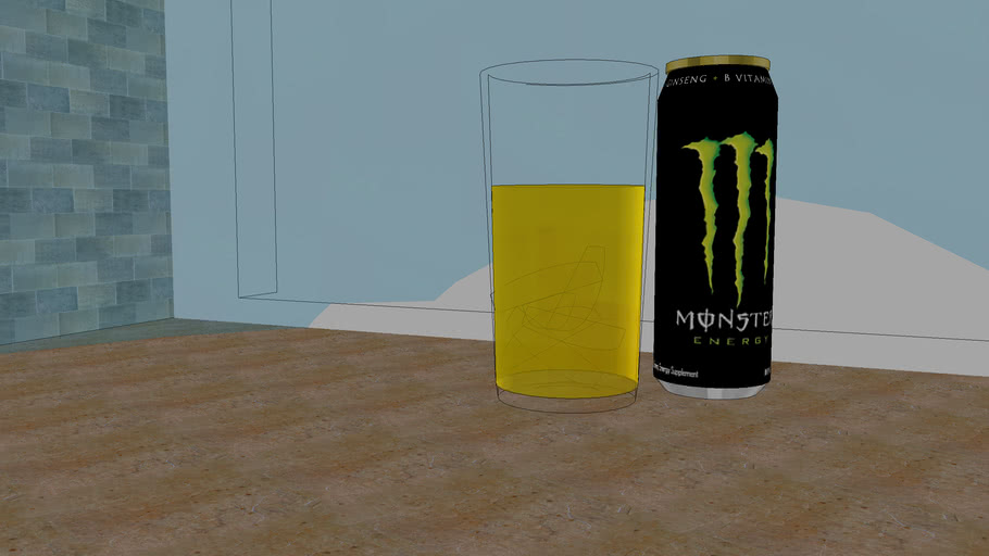 16oz Monster Energy Drink Detailed Can & Glass w/ Ice Cubes | 3D Warehouse