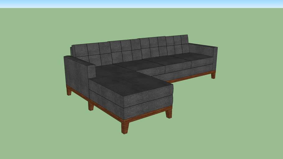 Sofá 4 Lugares Living com Chaise Pés e Base em Madeira Linho Cotton Cinza | 3D Warehouse