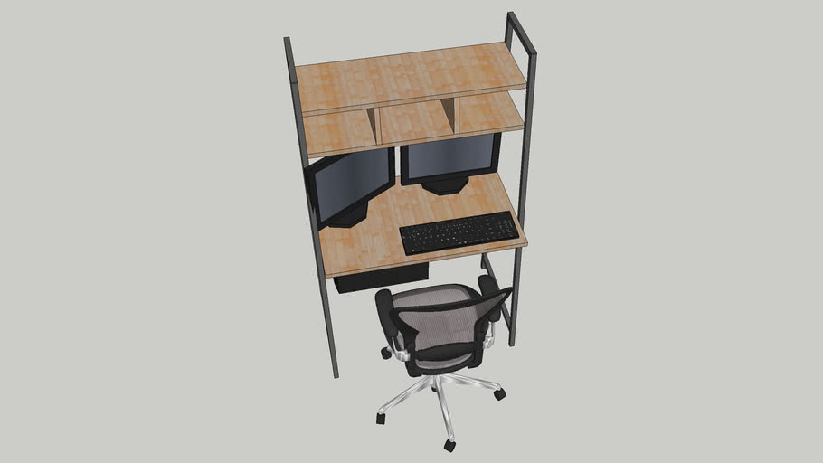 Minimalistic computer desk with PC and chair | 3D Warehouse