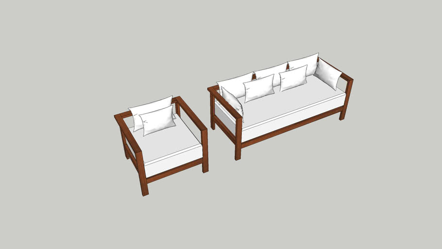 LEME SOFÁ E POLTRONA C/ ALMOFADAS BRANCA TOKSTOK | 3D Warehouse