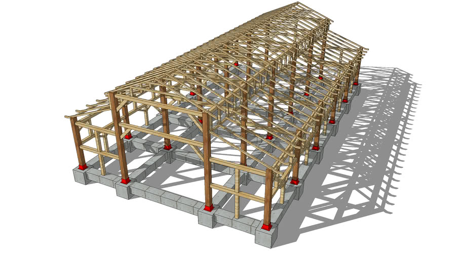 Timber Framed Barn with Pad & Strip Foundations. | 3D Warehouse