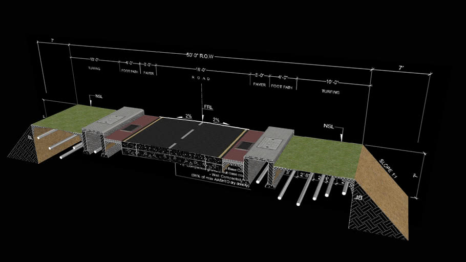 50'-0' Wide Road Cross Section | 3D Warehouse