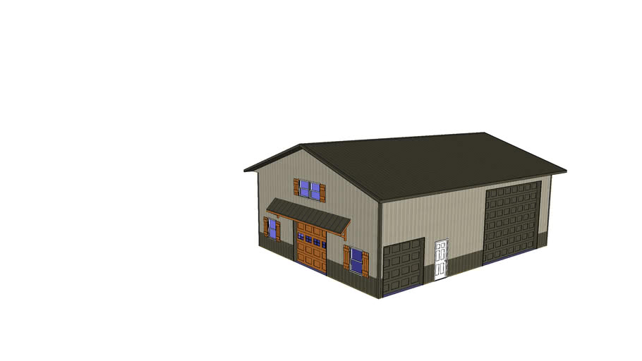 36x48 Post Frame Building With Overhead Doors And Upgraded Siding | 3D ...