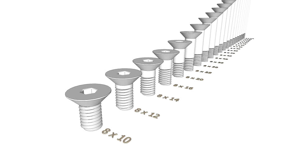 Countersunk Allen-Head Bolt Partially Threaded 8 x 10-100 | 3D Warehouse