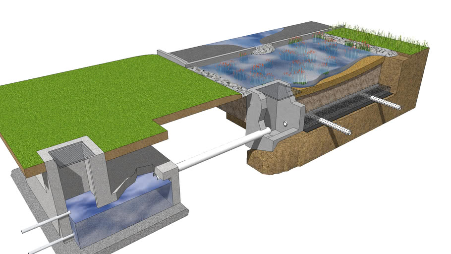 Stormwater Planter In Series with Underground Vault | 3D Warehouse