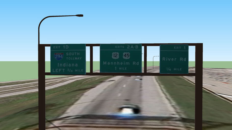 I294 Indy US12&45&Exit#1 River Rd I-190 Guide Signs | 3D Warehouse