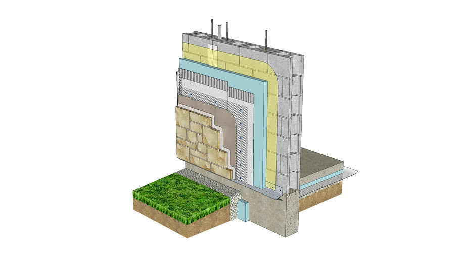03.070.0301 Base of Wall Adhered Stone Veneer, CMU Backing, Lath ...