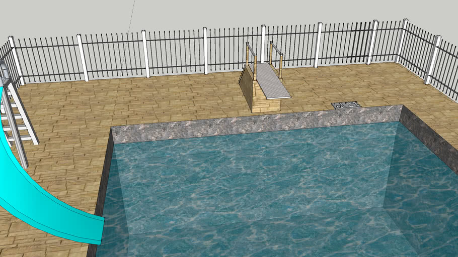 pool w/ slide, diving board and hot tub | 3D Warehouse