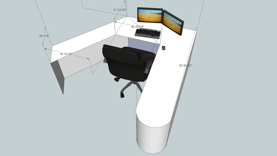 Desk Design with 2 24' monitors keyboard and mouse | 3D Warehouse