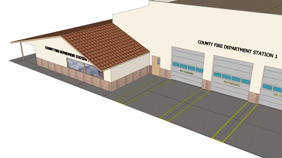 four bay fire station with hose tower. | 3D Warehouse