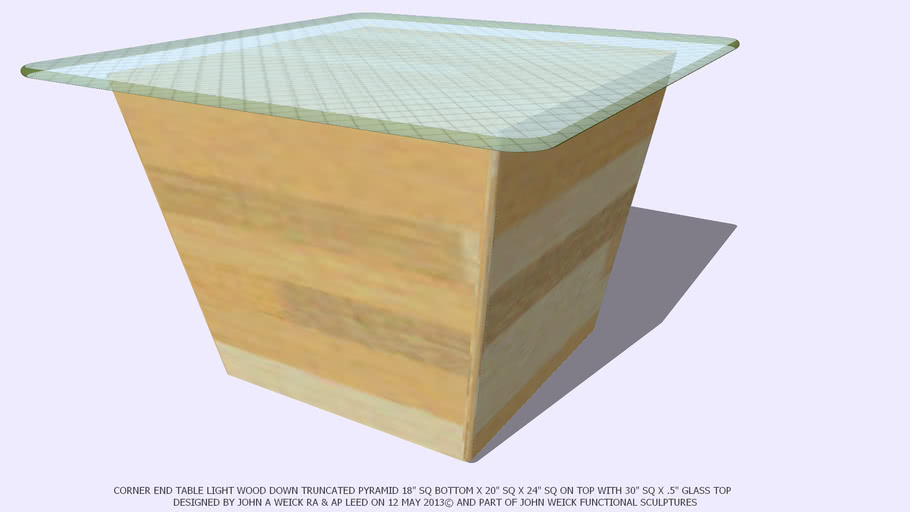 END TABLE CORNER LT WD TRUNCATED PYRAMID GLASS TOP BY JOHN A WEICK RA ...