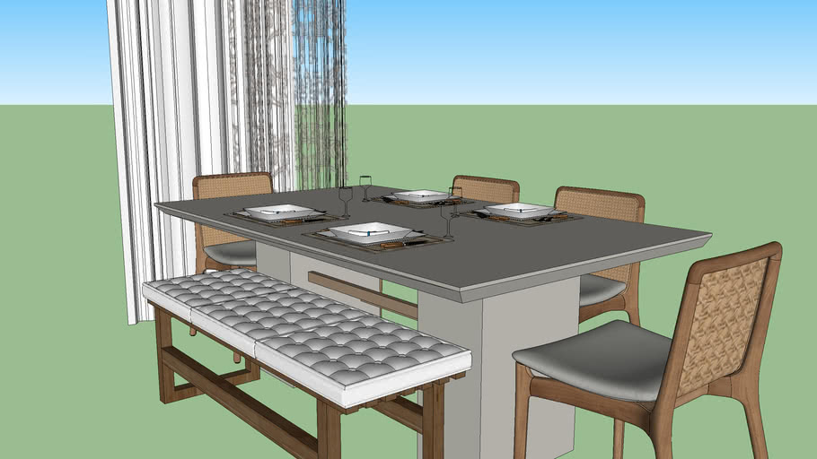 mesa retangular cadeiras e banco | 3D Warehouse