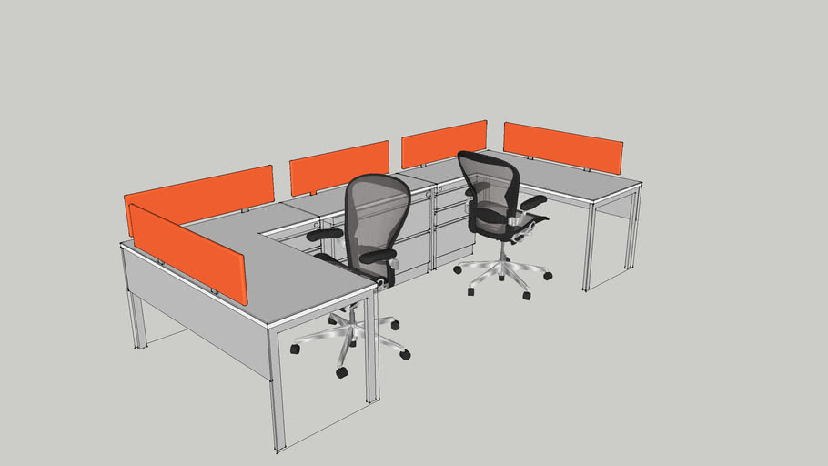 L type workstation (low partition) | 3D Warehouse