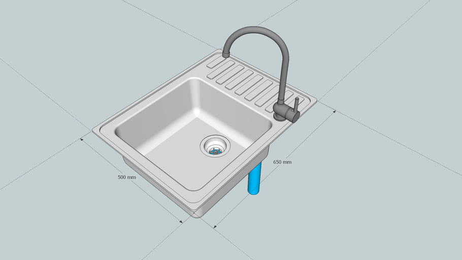 KITCHEN SINK+TAP 650X500MM. | 3D Warehouse