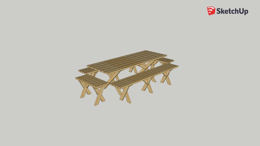 Picnic Table with Detached Benches | 3D Warehouse