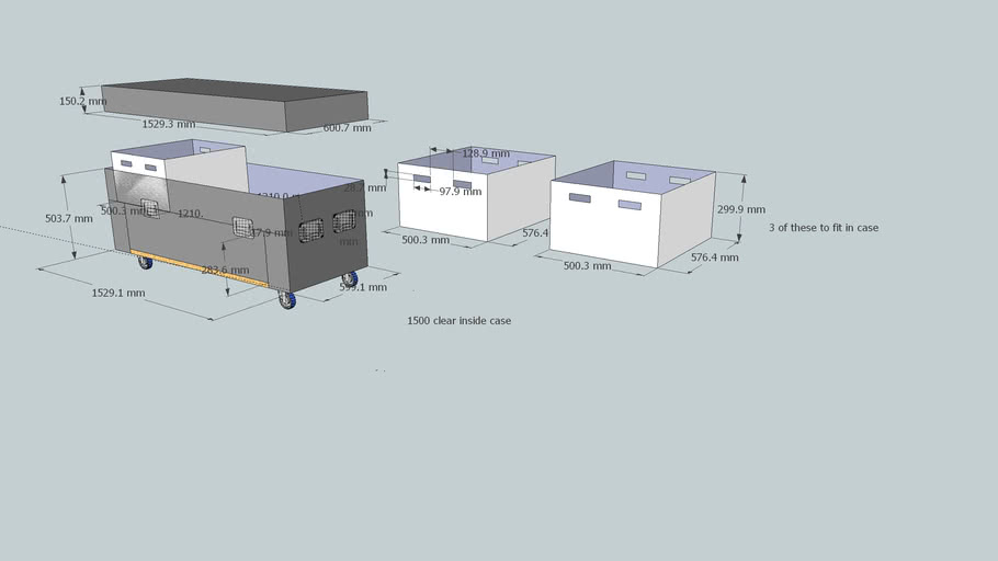5' flight case with 3 drawers | 3D Warehouse