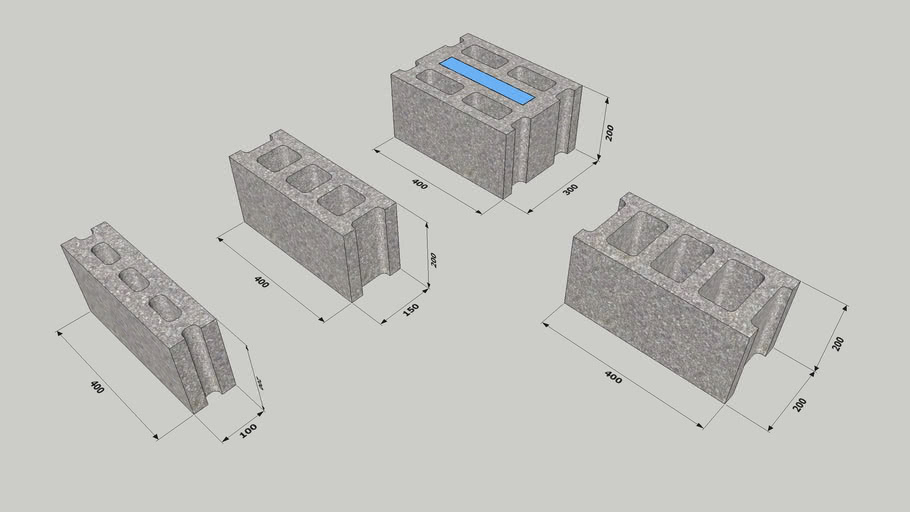 100-150-200-300 x 200 x 400 wall block | 3D Warehouse