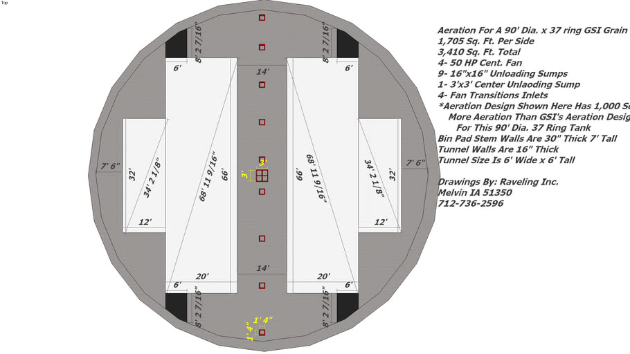 90' dia. 37 ring grain bin pad aeration | 3D Warehouse