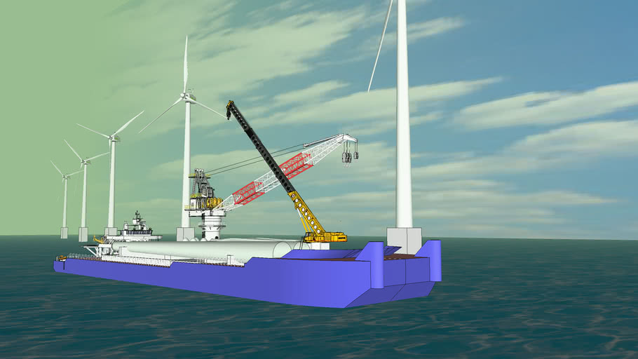 wind farm service barge - sallow draft service barge | 3D Warehouse