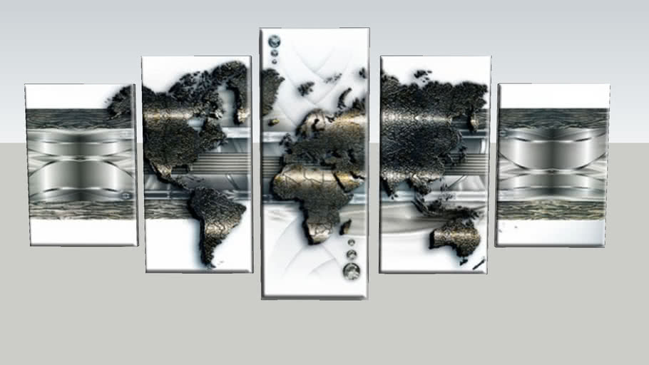 Tableau 200x100 décoration mural 5 éléments MAP MONDE | 3D Warehouse