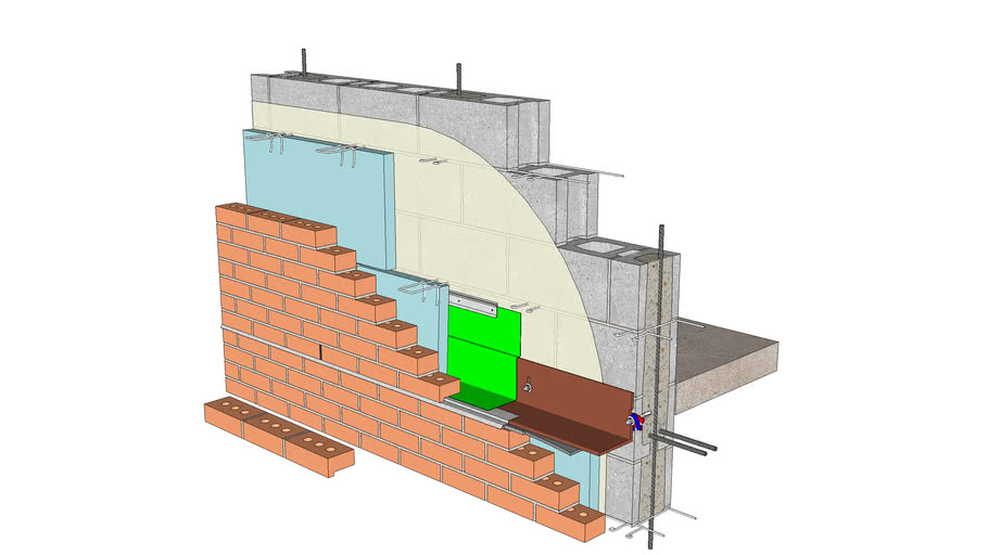 Shelf angle mechanically fastened to CMU backup, lipped brick above ...