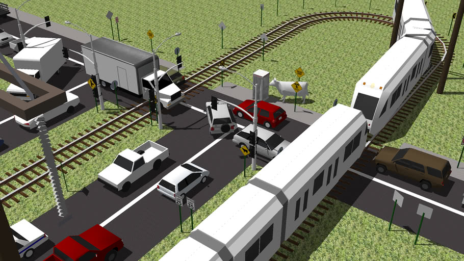 A Double T Intersection with a Railway Crossing in the Middle | 3D ...