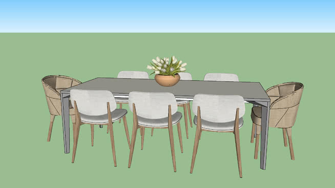 Conjunto Mesa De Jantar Lugares Retangular 3D Warehouse