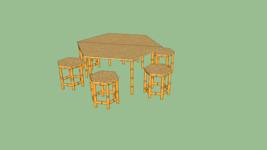 Sillas Mesas Hexagonales modulares de bambu y osb | 3D Warehouse
