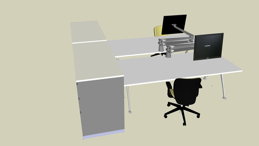 Workstations with monitor arms, flat screens and 3 drawer cabinets | 3D ...