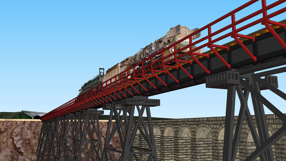 WW2 STEAM TRAIN ON STEEL FRAME BRIDGE OVER RIVER | 3D Warehouse