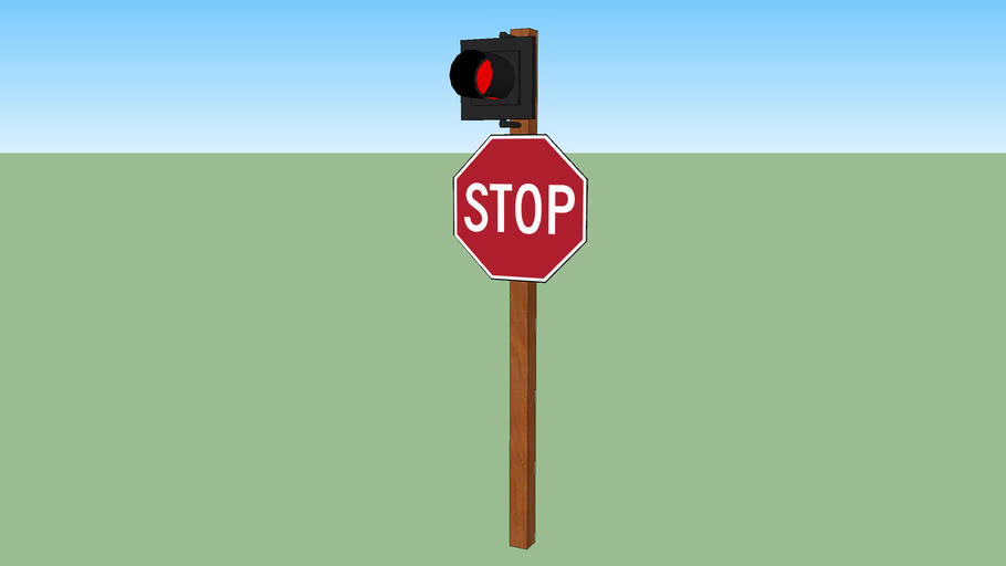 Californian stop sign with red flashing light | 3D Warehouse